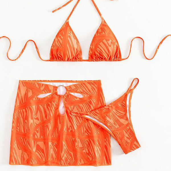 Tropical Print String Cheeky Slide Triangle Brazilian Three Piece Biki