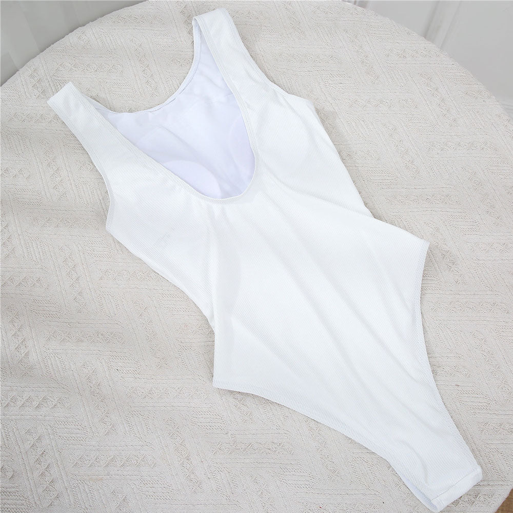 Athletic Ribbed High Cut Cheeky High Neck Brazilian One Piece Swimsuit