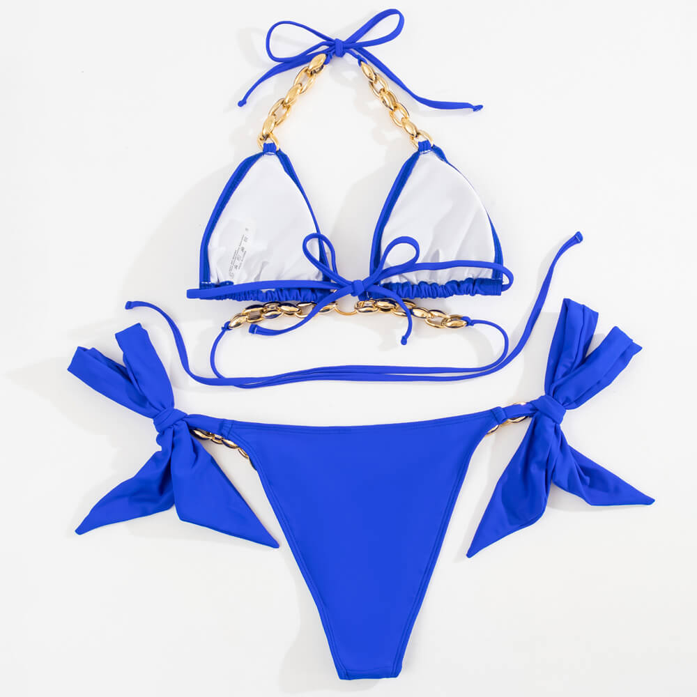 Flirty Chain Tie Strap Cheeky Wrap Triangle Brazilian Two Piece Bikini