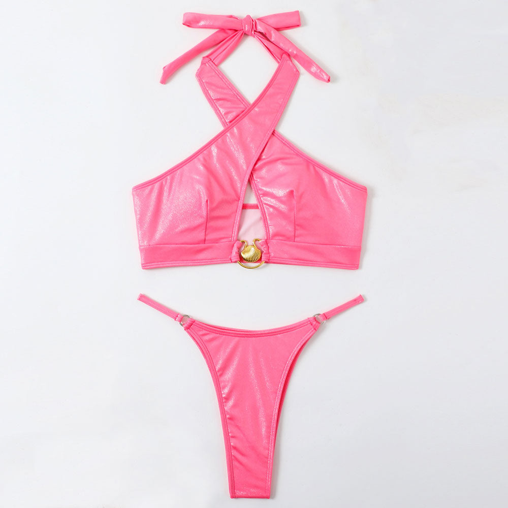 Glitter O Ring String Cheeky Seashell Trim Cross Halter Brazilian Two