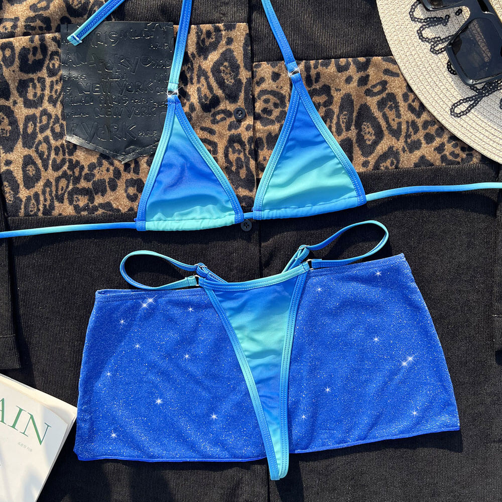 Glitter Skirt Gradient String Thong Micro Triangle Brazilian Three Pie Brazilian Bikini Swimsuits