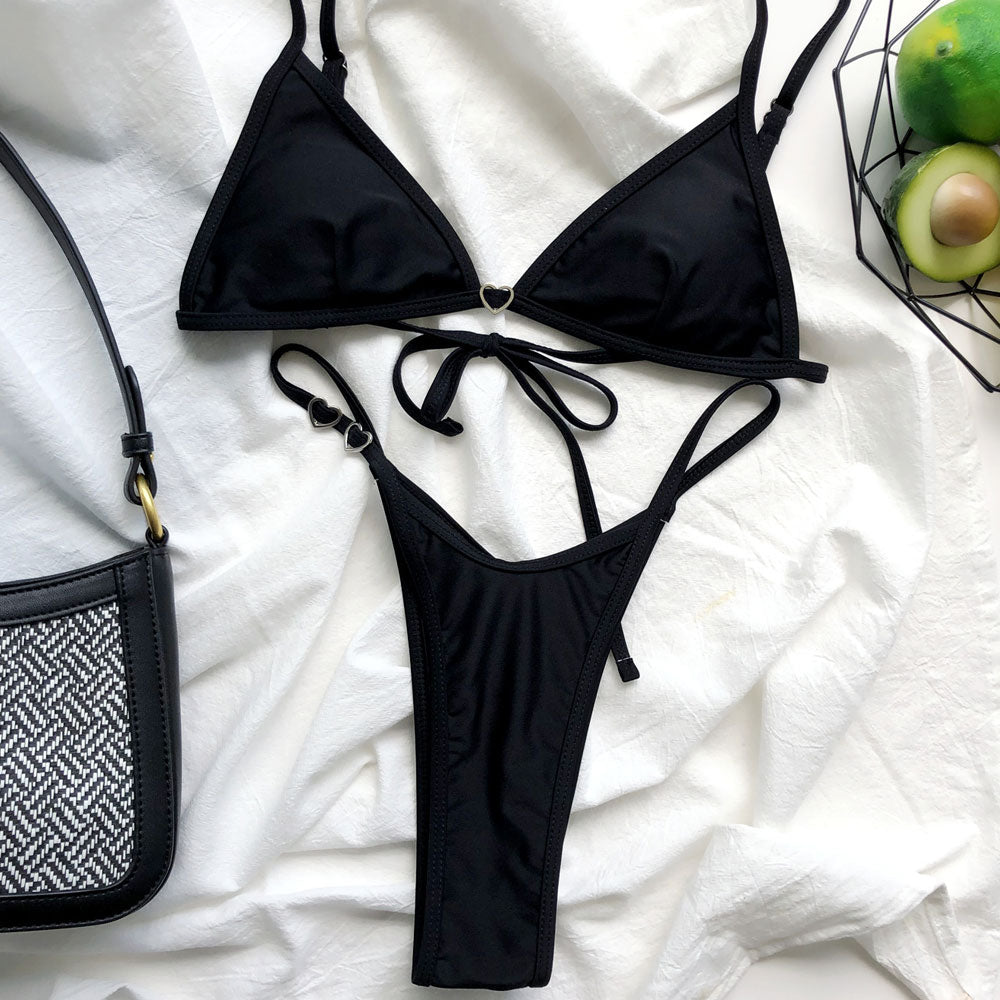Sexy Love Trim String Cheeky Triangle Brazilian Two Piece Bikini Swims