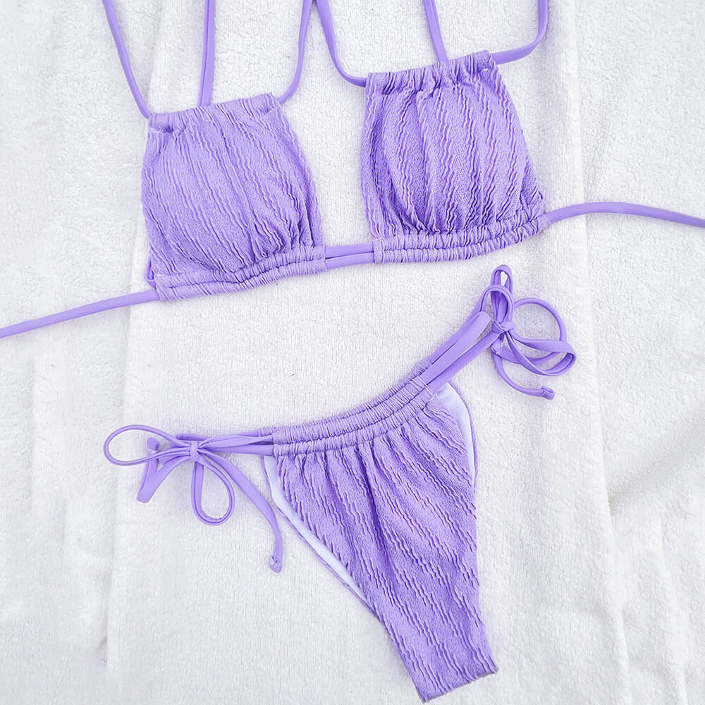 Sexy Tie String Cheeky Shirred Slide Triangle Brazilian Two Piece Biki