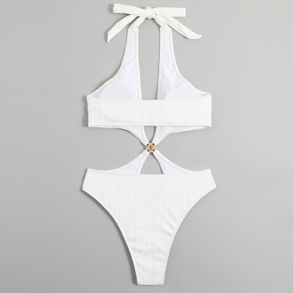 Sparkly Crystal Cutout Wrap Textured Monokini Brazilian One Piece Swim